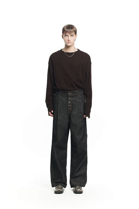 Clearance Button Fly Wide Denim Pants Indigo