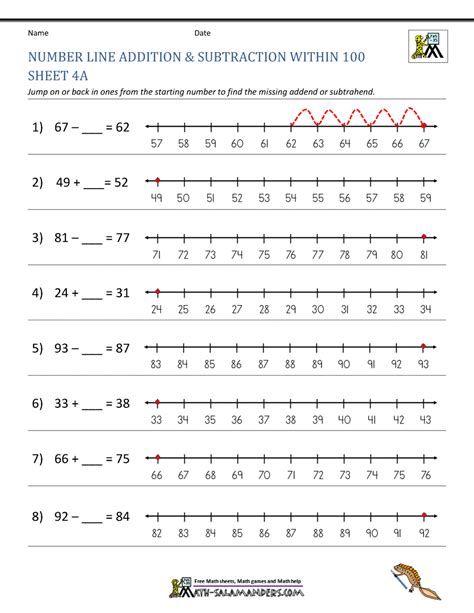 number line addition and subtraction worksheets