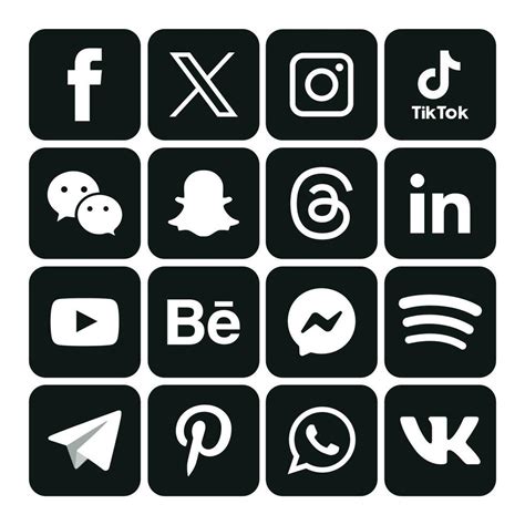 Black And White Social Media Icons Set Logo Vector Illustrator Network