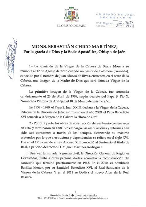 El obispo Sebastián Chico sustrae los derechos de Andújar