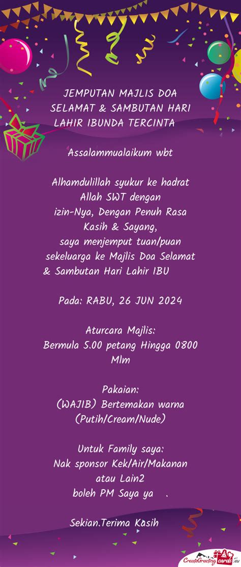 JEMPUTAN MAJLIS DOA SELAMAT SAMBUTAN HARI LAHIR IBUNDA TERCINTA