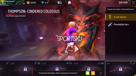 7 Level Evolution Gun Thompson FF Cindered Colossus Free Fire Esportsku