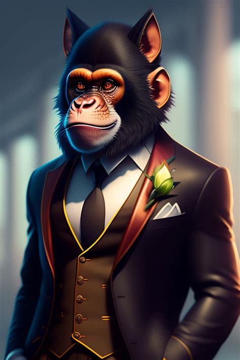 Lexica Anthro Furry Humanoid Monkey Three Piece Suit Checking Watch