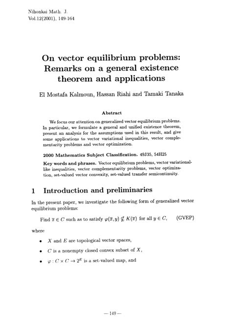 pdf on vector equilibrium problems remarks on a general existence theorem and applications