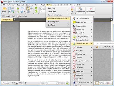 Tabs Guide Tools Comment And Markup Tools Underline Text Tool
