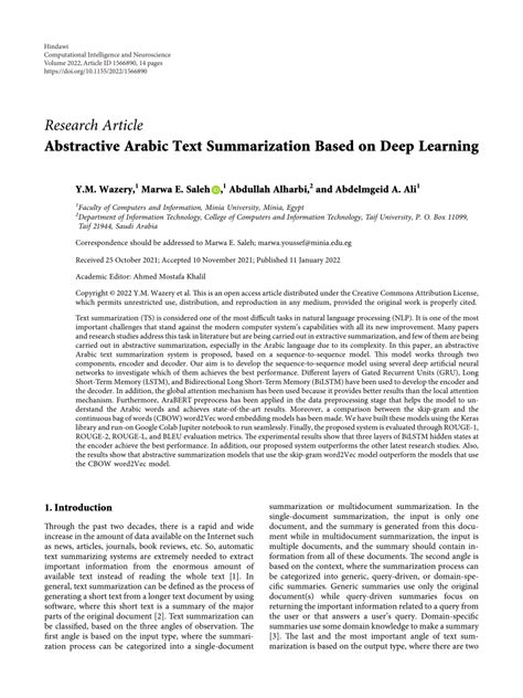 pdf abstractive arabic text summarization based on deep learning