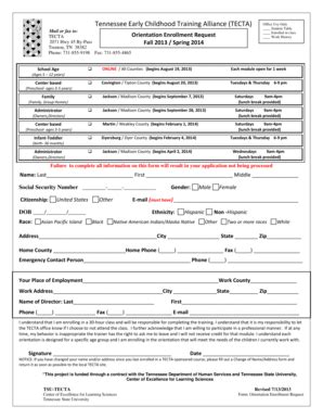 Fillable Online Dscc 2013 2014Orientation Enrollment Req Form REV Pdf
