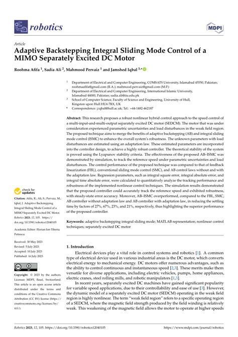 pdf adaptive backstepping integral sliding mode control of a mimo separately excited dc motor