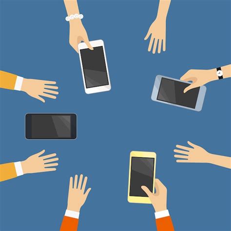 Manos Con Tel Fonos Inteligentes Vista Superior De La Mesa Ilustraci N