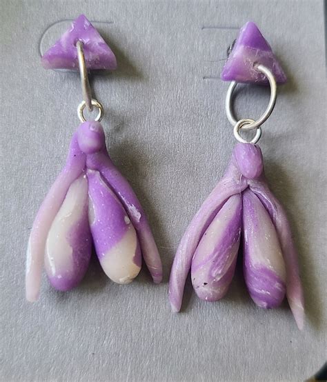 Anatomical Clitoris Earrings Purple Marbled Clitoris Earrings Clitoris