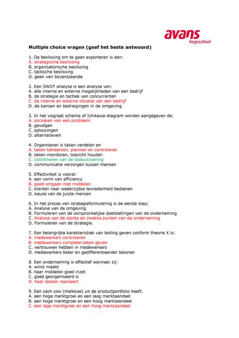 Proef Oefen Tentamen Vragen En Antwoorden Multiple Choice Vragen