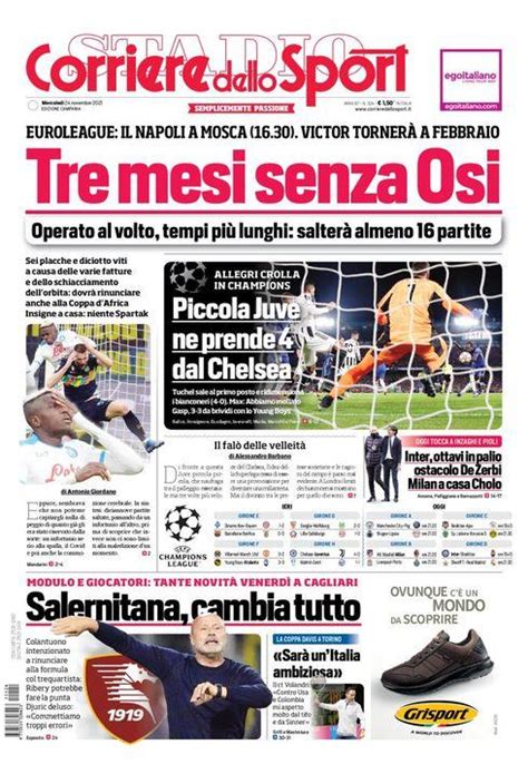 PRIMA PAGINA CdS Campania Tre mesi senza Osi salterà almeno 16