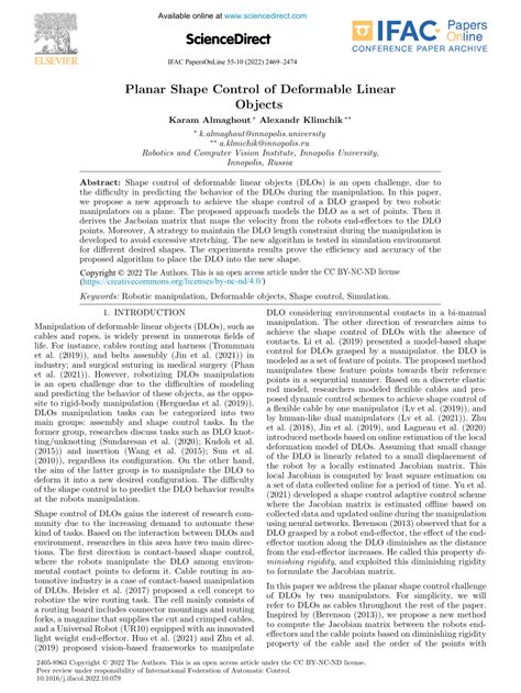 pdf planar shape control of deformable linear objects