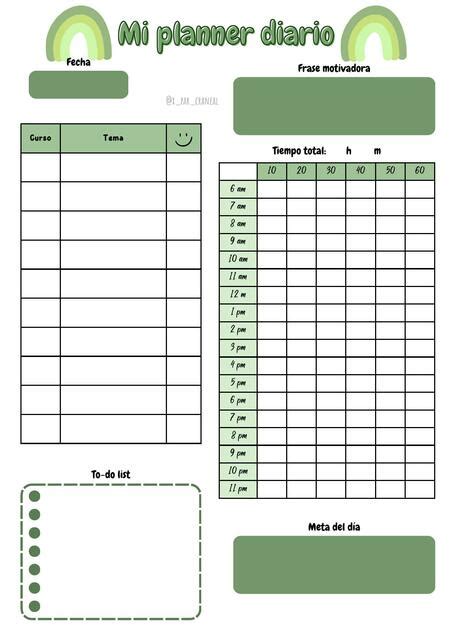 Planner diario Verde Décimo Par Craneal uDocz