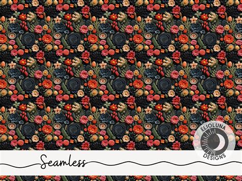 Floral Digital Paper Flower Faux Embroidery Pattern Floral Seamless