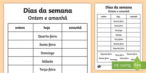 Dias da semana ontem e amanhã professor feito Twinkl