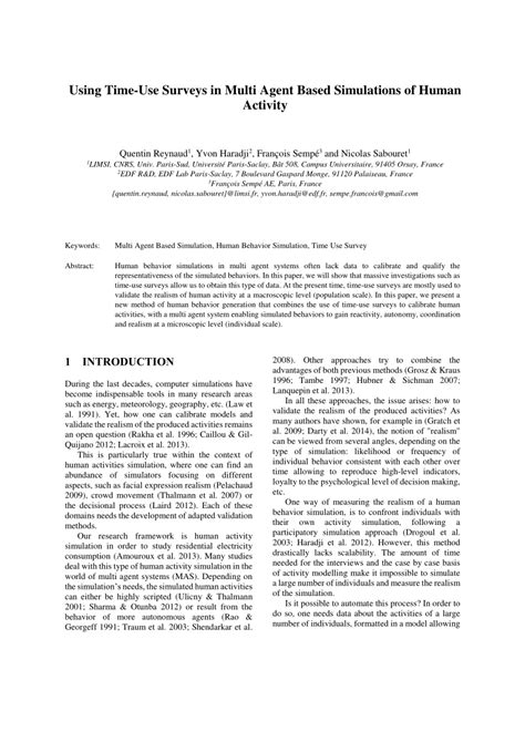 pdf using time use surveys in multi agent based simulations of human activity