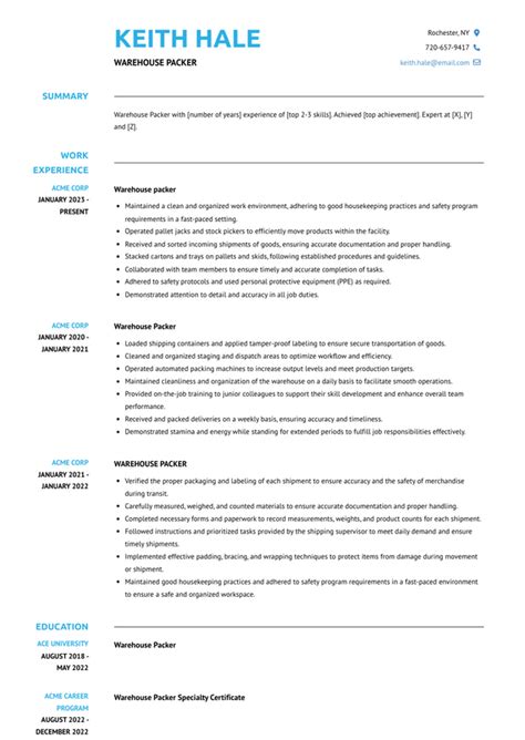 Warehouse Packer Resume Examples And Templates