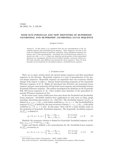 pdf some sum formulas and new identities of bi periodic jacobsthal and bi periodic jacobsthal