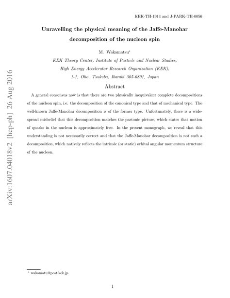 pdf unraveling the physical meaning of the jaffe manohar decomposition of the nucleon spin