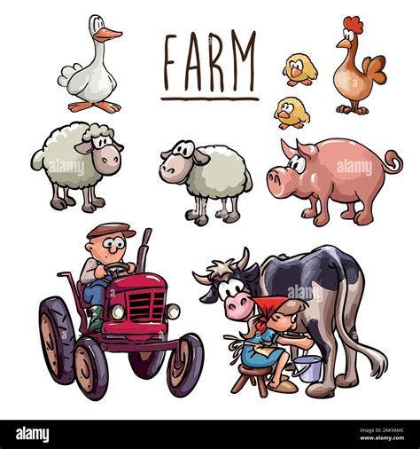Cartoon Illustration L Agriculteur Conduisant Un Tracteur Une Vache