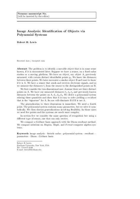 pdf image analysis identification of objects via polynomial systems robert h lewis