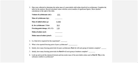 Solved 3 Data Were Collected To Determine The Molar Mass Of Chegg