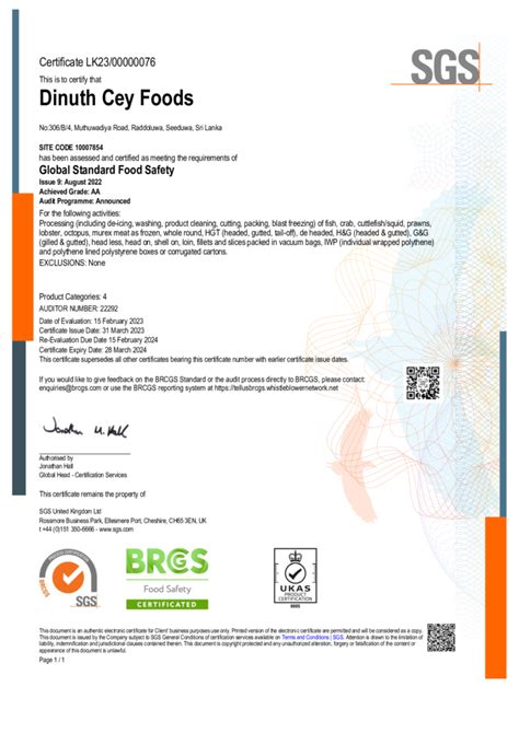 Brcgs Issue Dinuth Cey Foods
