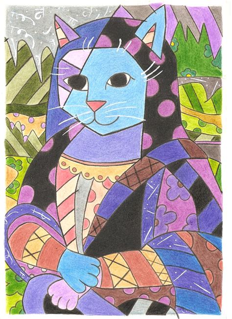 Releitura Romero Britto Mona Cat À lápis de cor A4 Vanessa