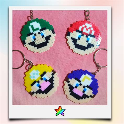 Chaveiro Mario Wario Luigi E Waluigi Pixel Art Hama Beads Perler