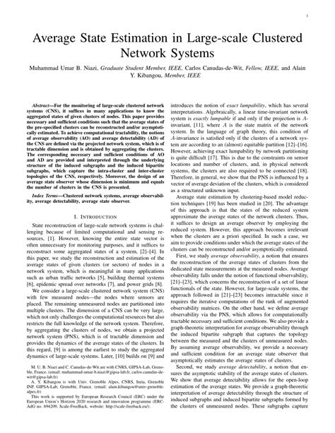 pdf average state estimation in large scale clustered network systems