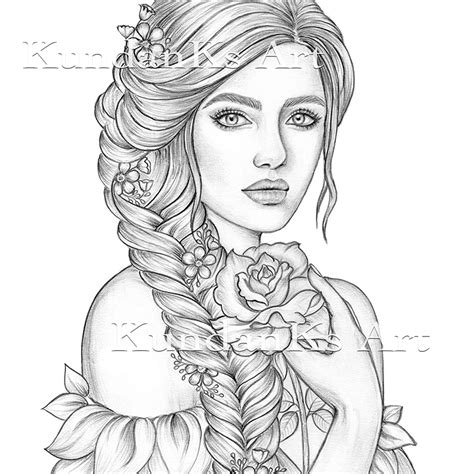 Rose Adult Coloring Pages Premium Coloring Pages Line Etsy Hong Kong