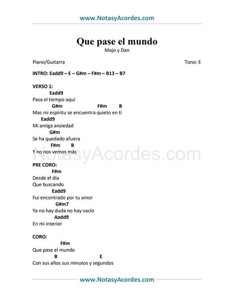 QUE PASE EL MUNDO Majo Y Dan Acordes PDF Letras Y Acordes Majo