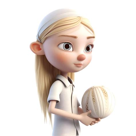 Renderização em 3d de uma linda garota de desenho animado uma bola