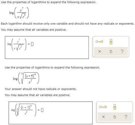 solved use the properties of logarithms to expand the following expression each logarithm