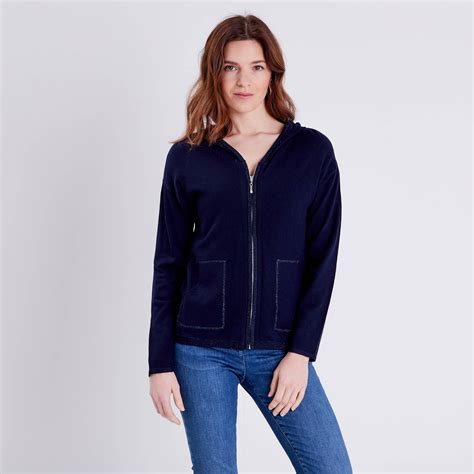 Gilet Manches Longues Capuche Bleu Marine Femme Vibs