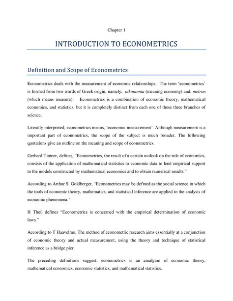 introduction to econometrics chapter 1 introduction to econometrics definition and scope of