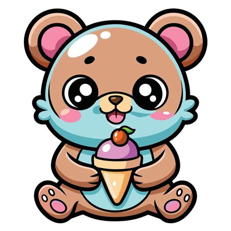 ein süß kawaii Bär Essen Eis Creme mit sauber schwarz Umrisse Weiß