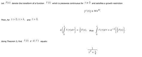 solved let f s denote the transform of a function f t