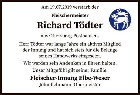 Traueranzeigen von Richard Tödter trauer kreiszeitung de