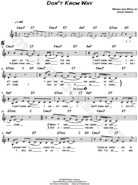 Norah Jones Don T Know Why Sheet Music Leadsheet In C Major