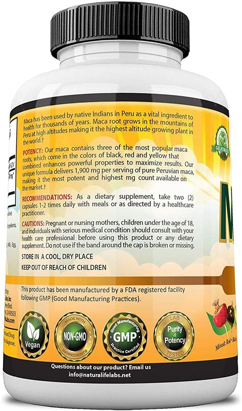 Organic Maca Root Black Red Yellow 1900 MG Per Serving 150 Vegan