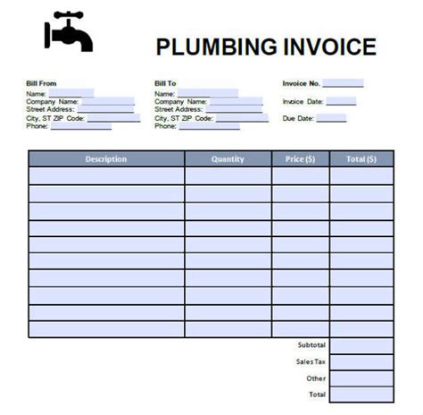 Printable Plumbing Invoice Template In Invoice Template Invoice