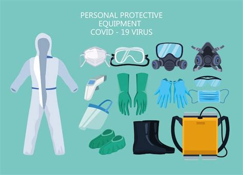 Elementos del equipo de bioseguridad para protección covid19 Vector