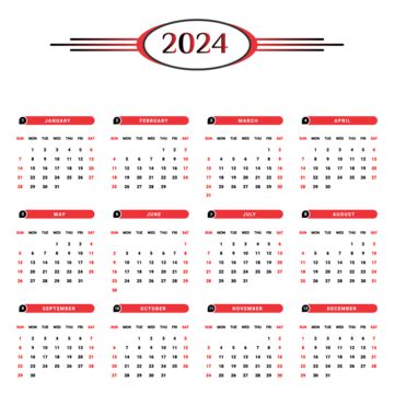 Calendario Anual 2024 Con Estilo Geométrico único Rojo Y Negro PNG