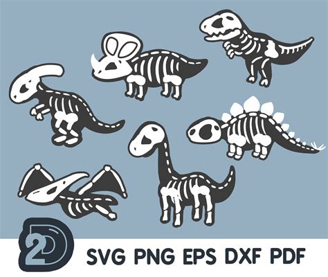 Dinosaurs Skeletons 6 Cute Designs SVG Clipart Svg Png Etsy