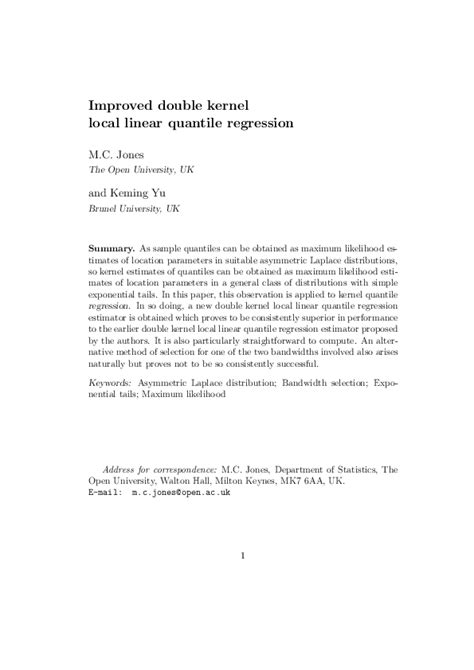 pdf improved double kernel local linear quantile regression keming yu