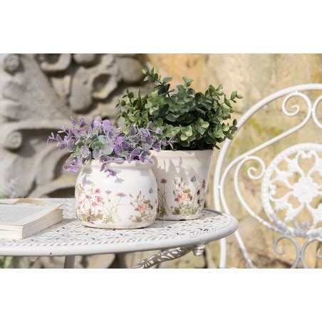 6CE1630S Bloempot Ø 12x10 cm Beige Roze Keramiek Bloemen Bloempot Binnen