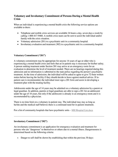 Fillable Online Voluntary And Involuntary Commitment Of Persons During