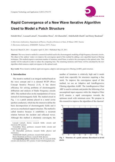 pdf rapid convergence of a new wave iterative algorithm used to model a patch structure